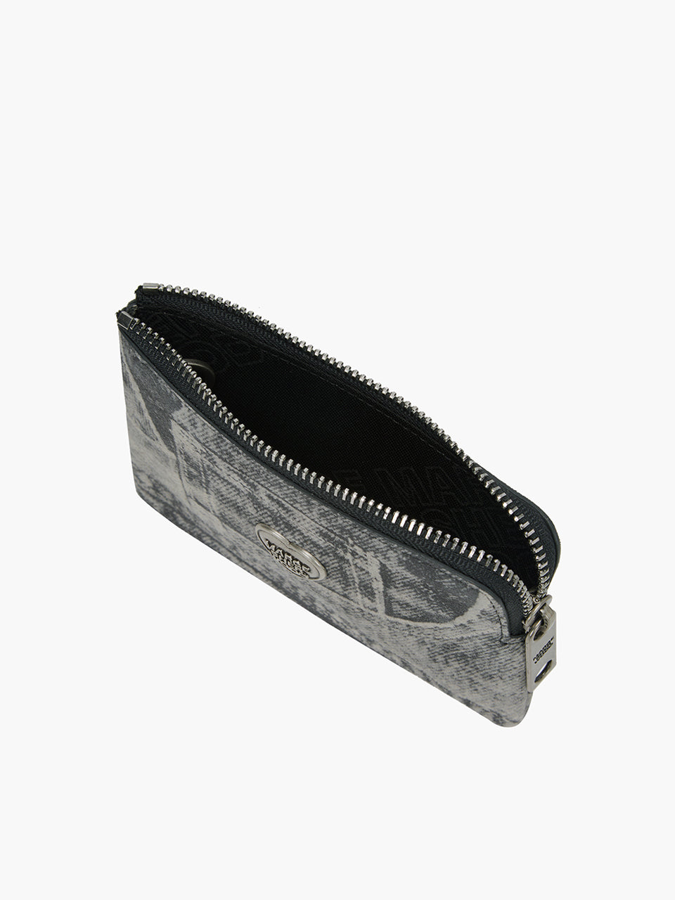 HEART ZIPPER WALLET_SILVER LOGO_light grey printed suede – margesherwood